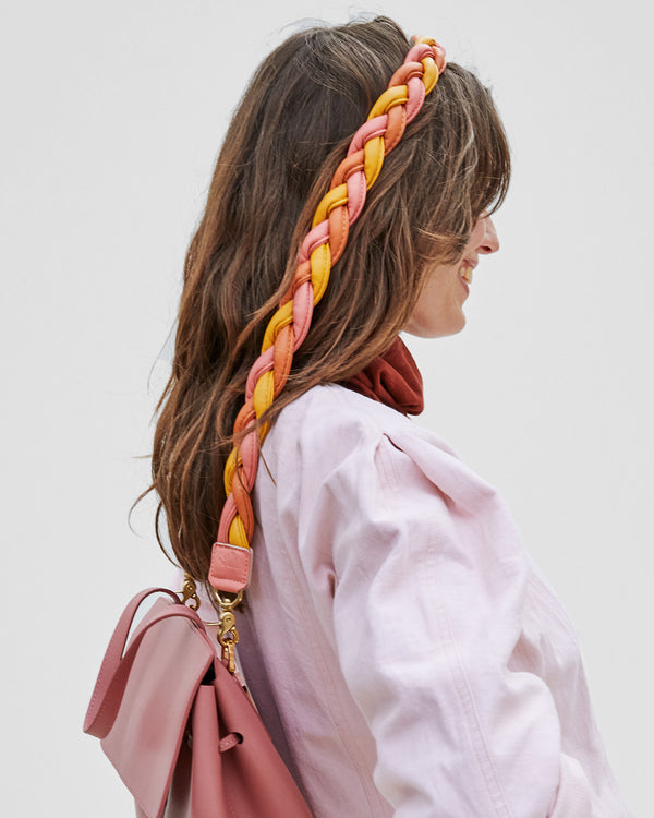 the MIA strap leather handwoven handbag strap, woven in NYC